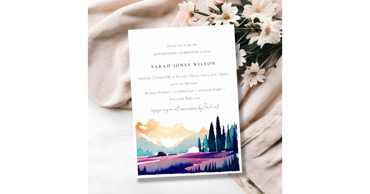 Mountain Country Fields Landscape Any Age Birthday Invitation | Zazzle