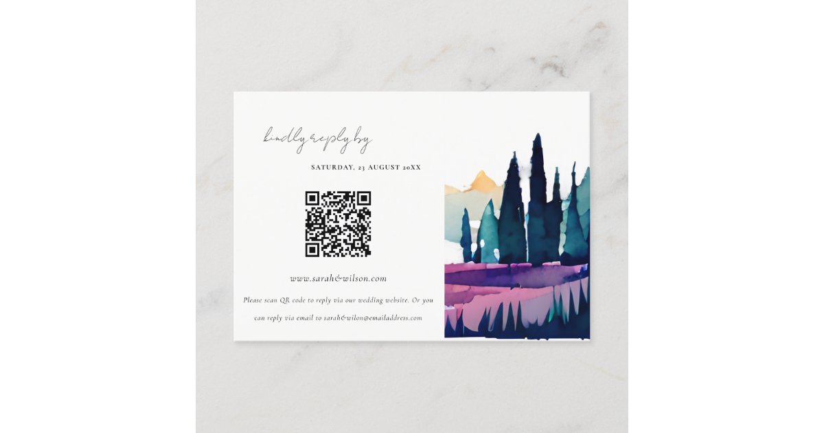 Mountain Country Landscape Wedding QR Code RSVP Enclosure Card | Zazzle