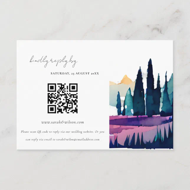 Mountain Country Landscape Wedding QR Code RSVP Enclosure Card | Zazzle