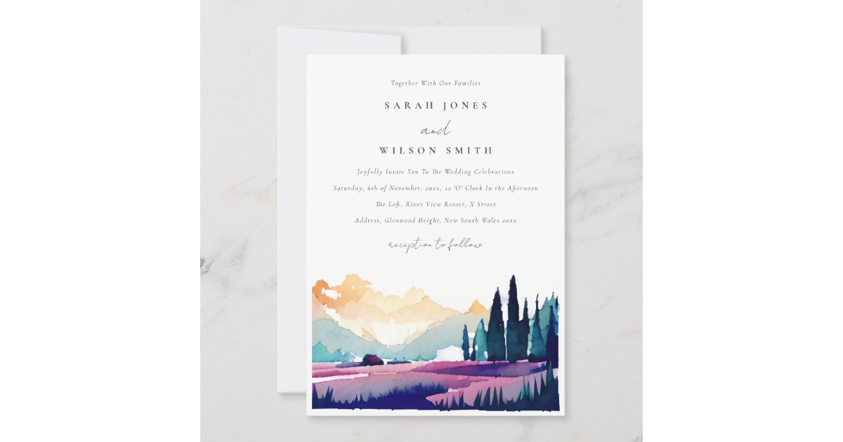 Mountain Country Lilac Fields Landscape Wedding Invitation | Zazzle