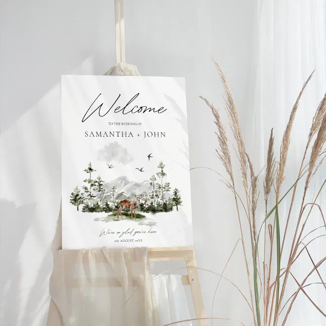 Mountain Forest Evergreen Wedding Welcome Sign | Zazzle
