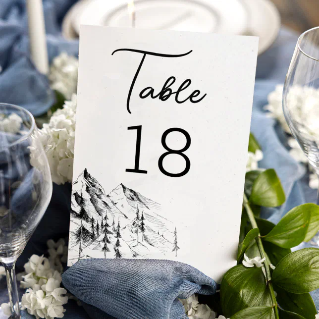 Mountain forest hand drawn table number | Zazzle