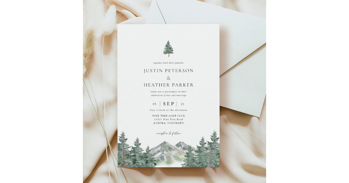 Mountain Forest Pine Tree Mountain Wedding Invitation | Zazzle