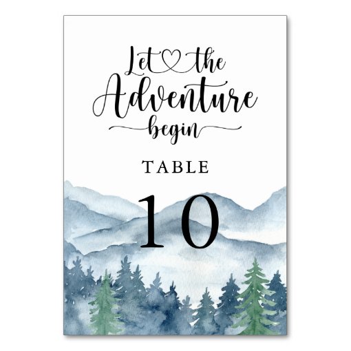 Mountain Forest Rustic Watercolor Wedding Table Number | Zazzle