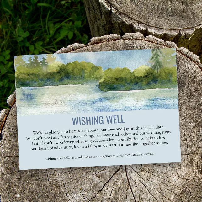 Mountain Lake Dusty Blue Wedding Wishing Well Enclosure Card | Zazzle