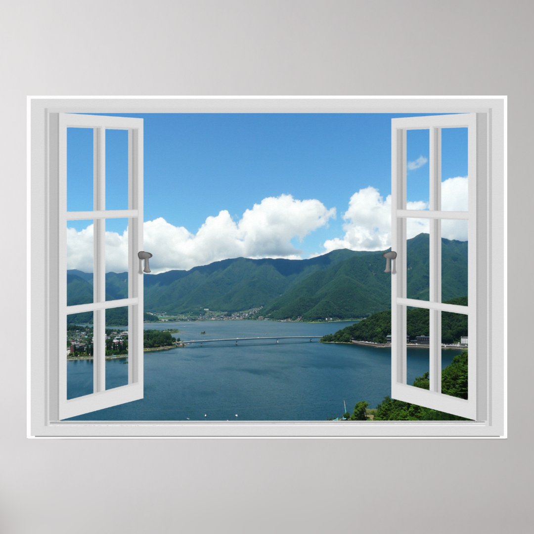 Mountain Lake Faux Window Scene Poster | Zazzle