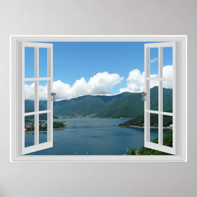 Mountain Lake Faux Window Scene Poster | Zazzle