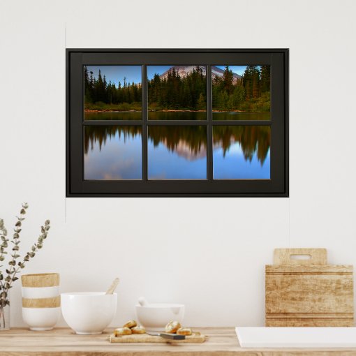 Mountain Lake Reflections Fake Window Illusion Poster | Zazzle