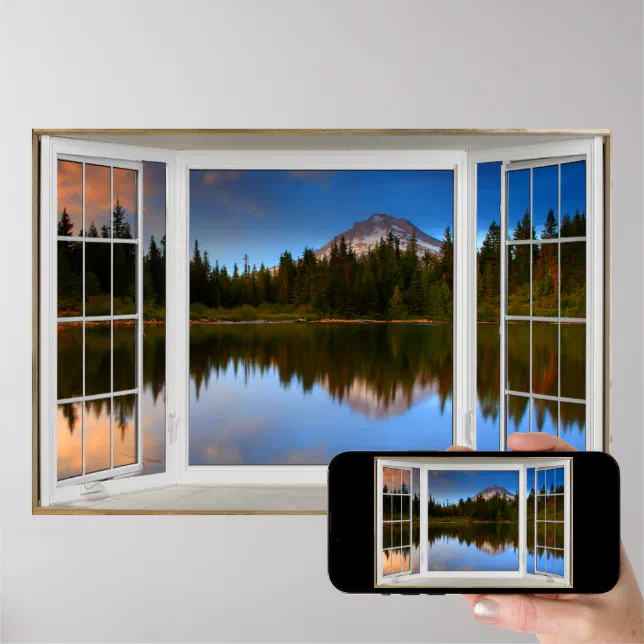 Mountain Lake Reflections Fake Window Illusion Poster | Zazzle