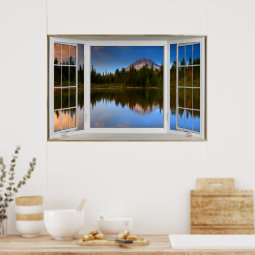 Mountain Lake Reflections Fake Window Illusion Poster | Zazzle