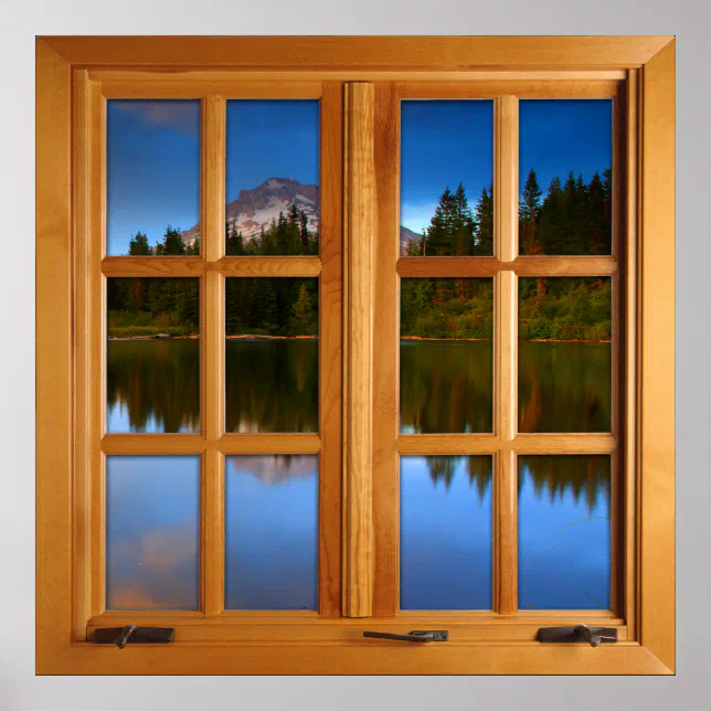 Mountain Lake Square Faux Window Illusion Poster | Zazzle