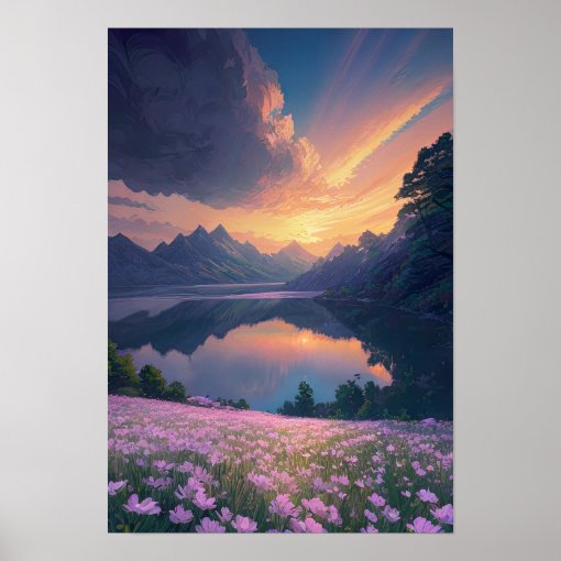 Mountain Lake Sunset Poster | Zazzle