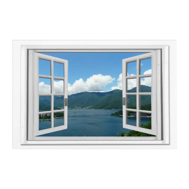 Mountain Lake View Trompe l'oeil Fake Window Acrylic Print | Zazzle
