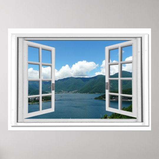 Mountain Lake View Trompe l'oeil Fake Window Poster | Zazzle.com