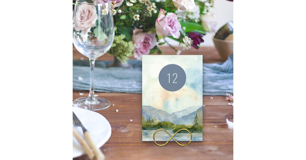 Mountain Lake Watercolor Scenic Editable Table Number | Zazzle