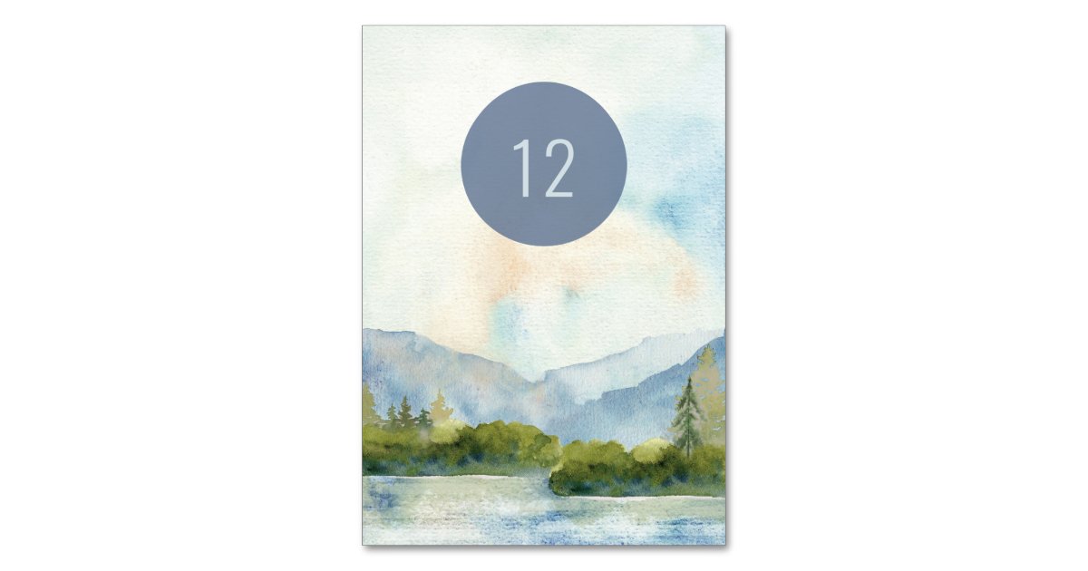 Mountain Lake Watercolor Scenic Editable Table Number | Zazzle.com