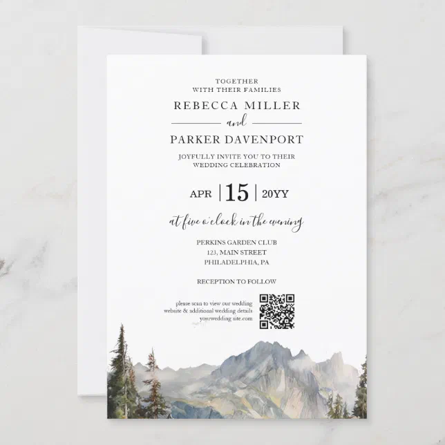Mountain lakeside modern Wedding QR Code Invitation | Zazzle