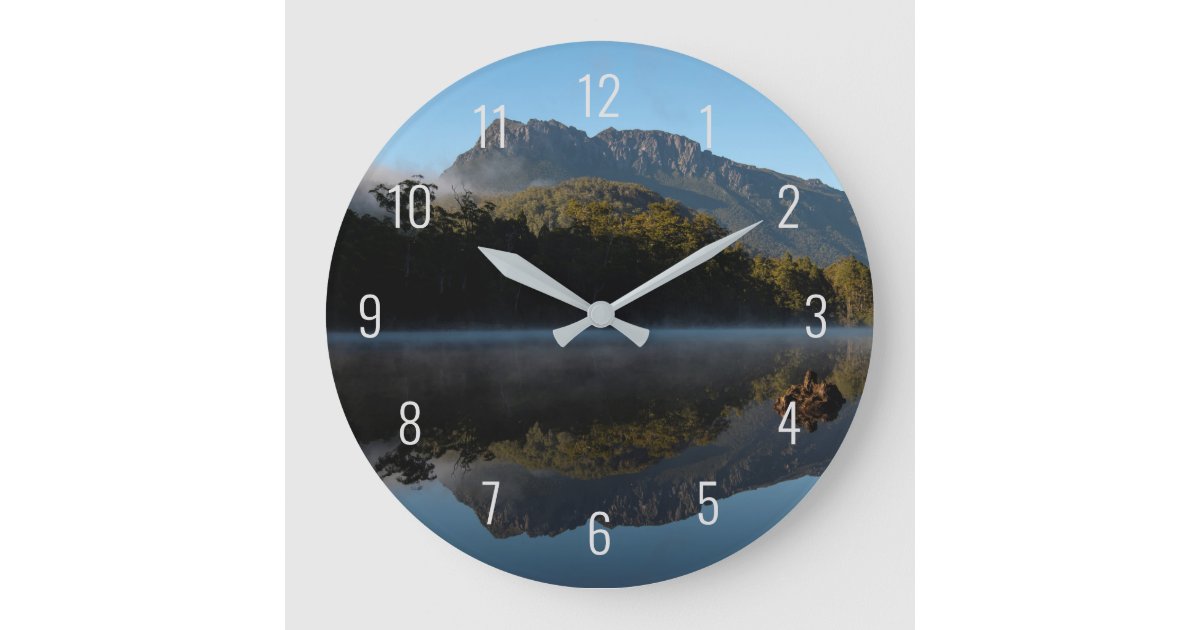 Mountain Landscape Reflections Lake Water Large Clock | Zazzle