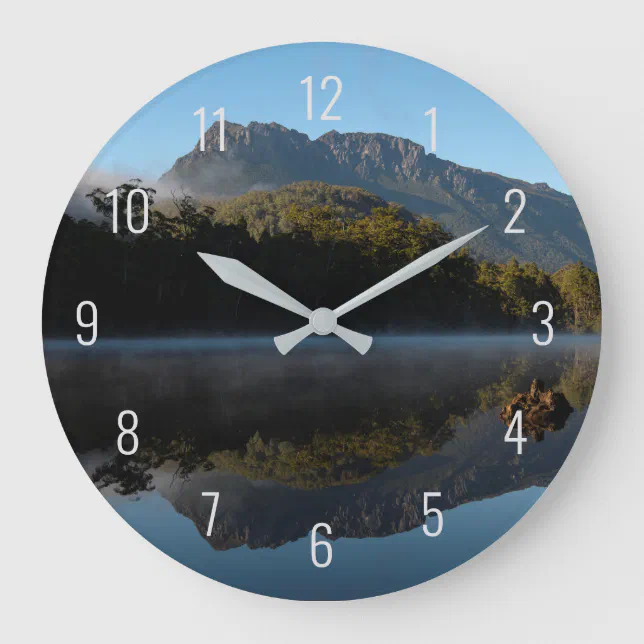 Mountain Landscape Reflections Lake Water Large Clock | Zazzle