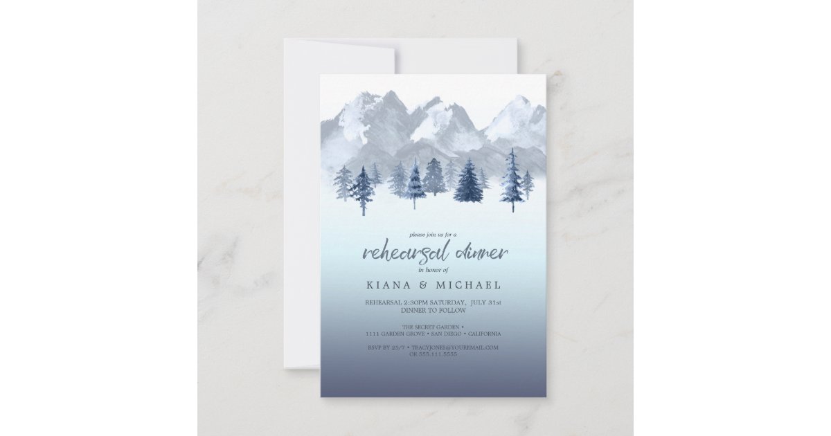 Mountain Landscape Rehearsal Dinner Blue ID787 Invitation | Zazzle