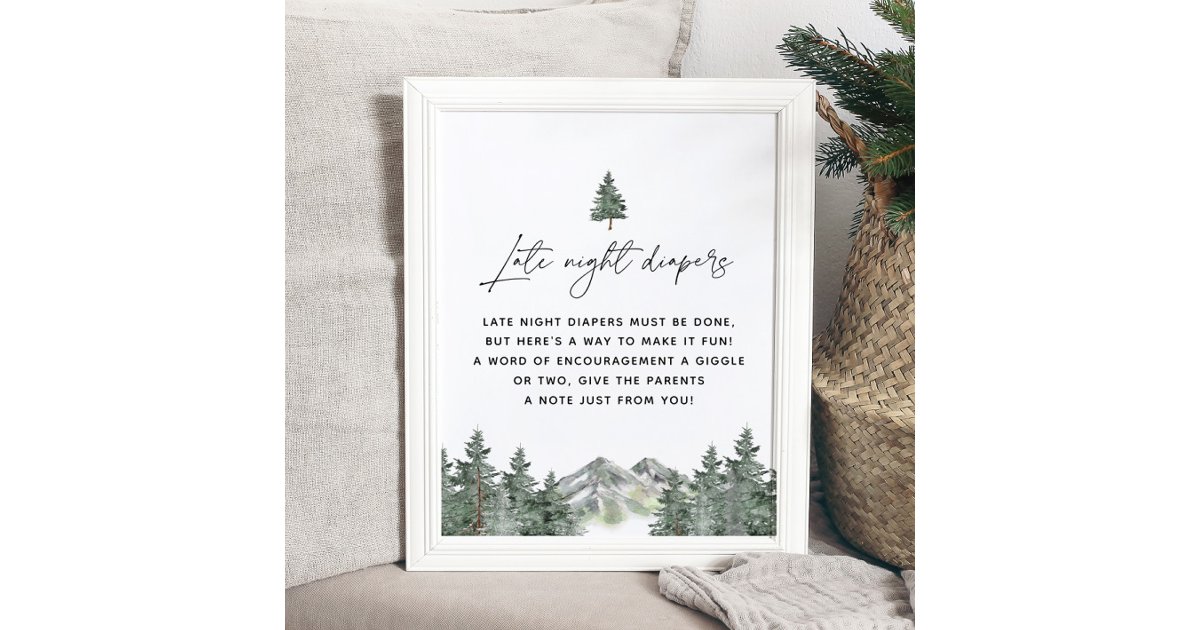 Mountain Late Night Diapers Baby Shower Sign | Zazzle