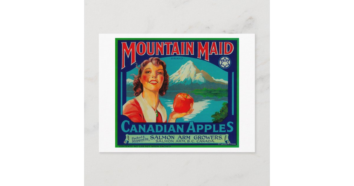 Mountain Maid Apple LabelCanada Postcard | Zazzle