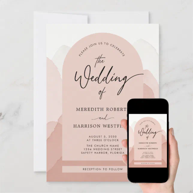 Mountain Majesty QR Code Modern Script Wedding Invitation | Zazzle