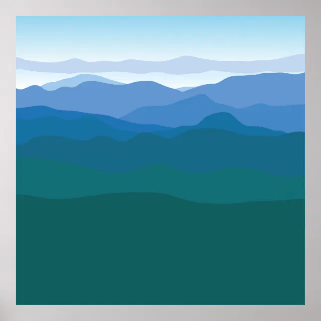 Mountain Mountains View Green Blue Illustrated Poster | Zazzle