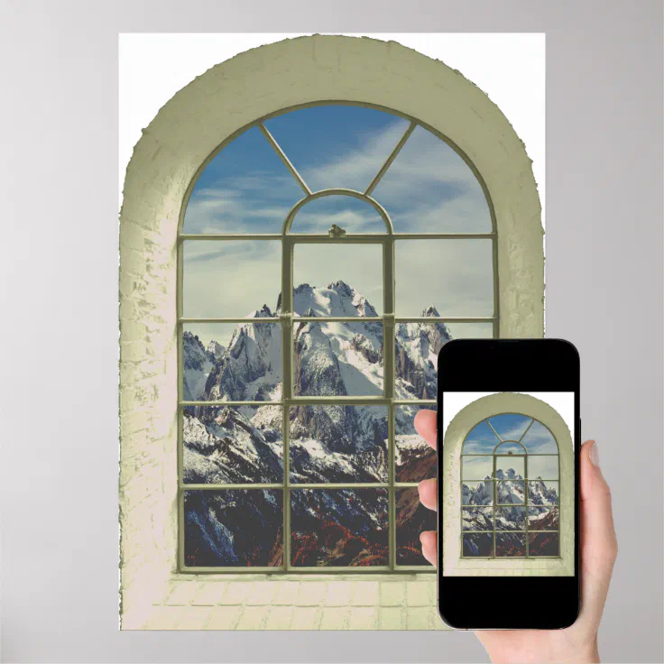 Mountain Peaks Faux Window View Poster | Zazzle