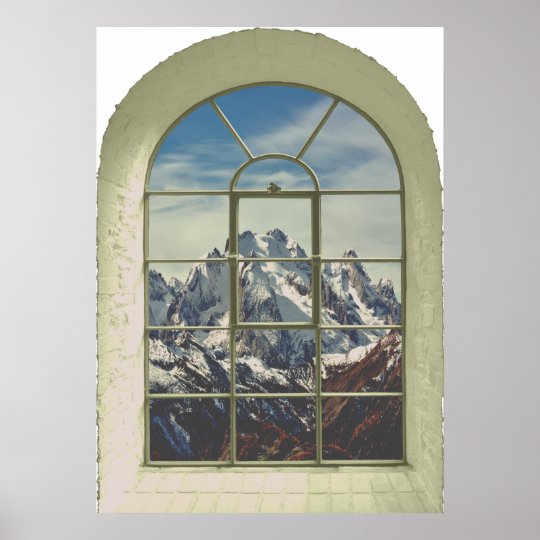 Mountain Peaks Faux Window View Poster | Zazzle.com