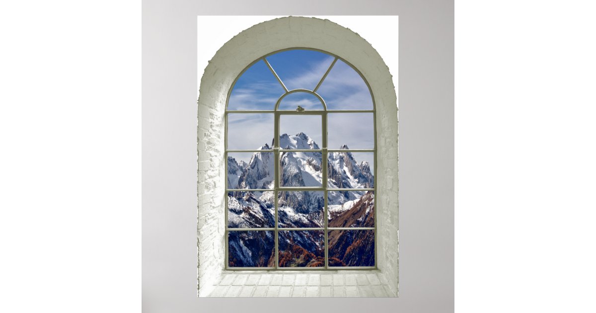 Mountain Peaks View Curved Fake Window Poster | Zazzle