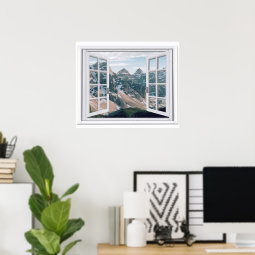 Mountain Peaks View Fake Window Poster | Zazzle