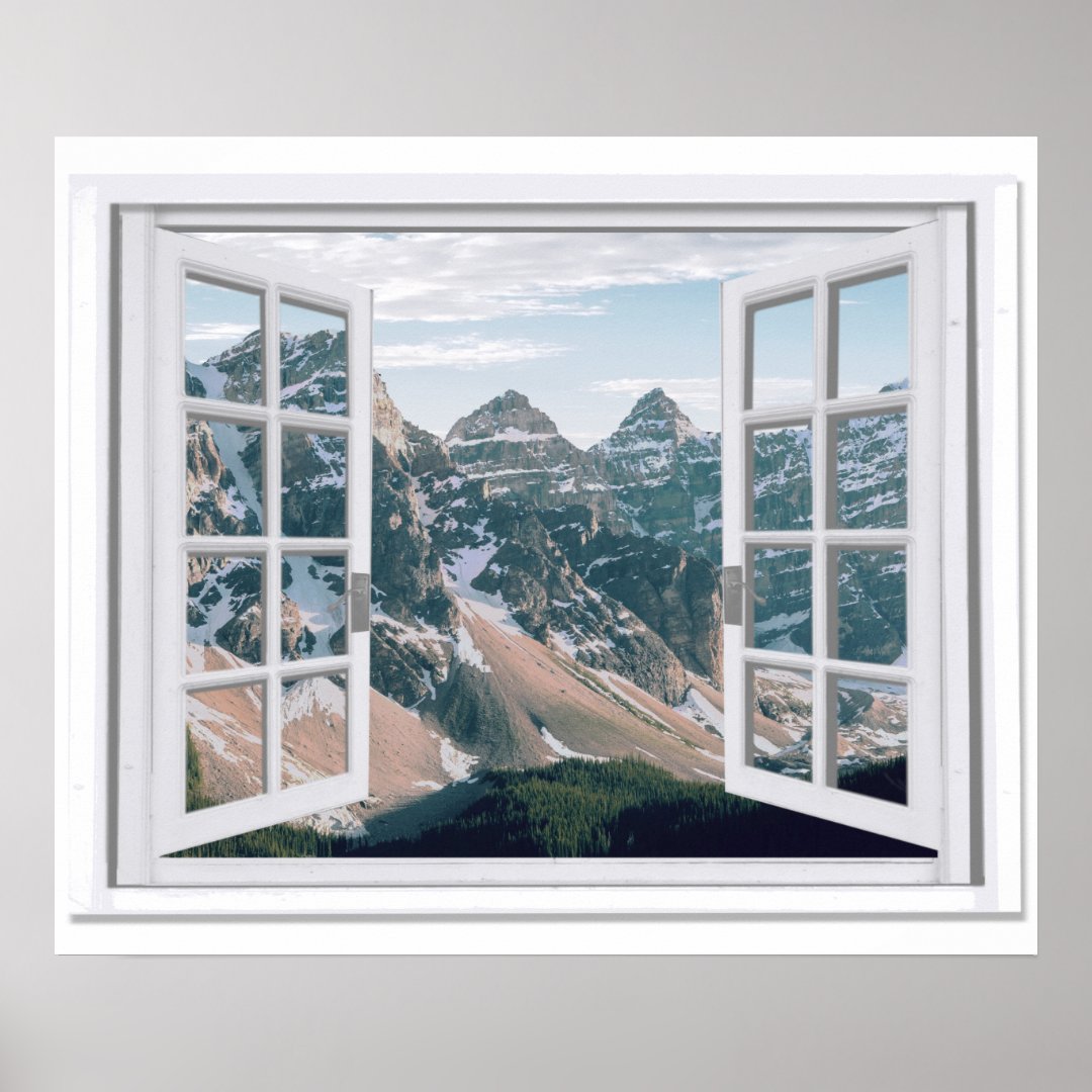 Mountain Peaks View Fake Window Poster | Zazzle