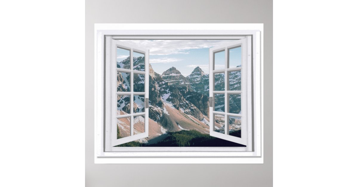 Mountain Peaks View Fake Window Poster | Zazzle