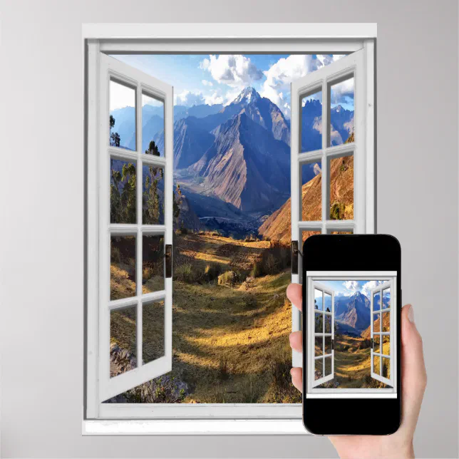 Mountain Peaks View Trompe l'oeil Fake Window Poster | Zazzle