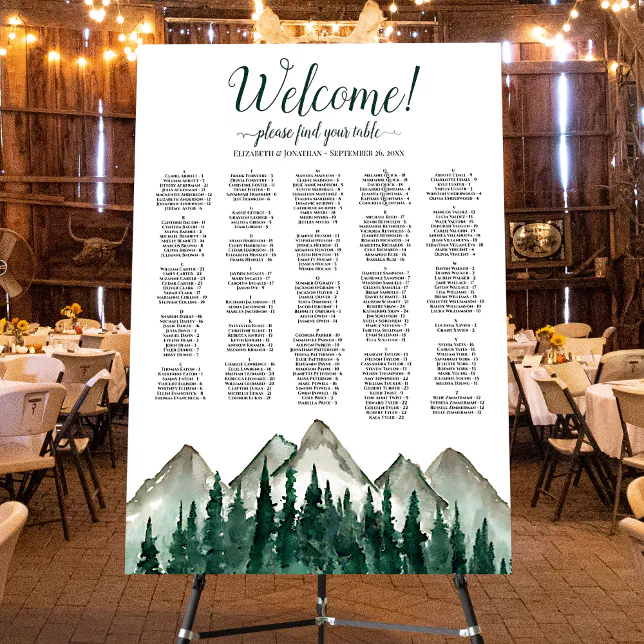 Mountain & Pine Alphabetical Seating Chart Welcome Foam Board | Zazzle