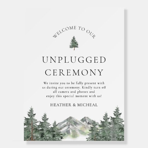 Mountain Pine Tree Wedding Unplugged Ceremony Sign | Zazzle