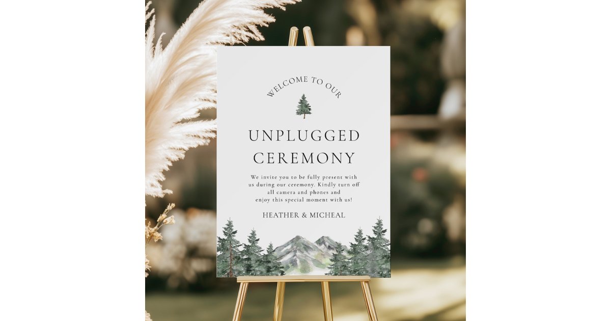 Mountain Pine Tree Wedding Unplugged Ceremony Sign | Zazzle