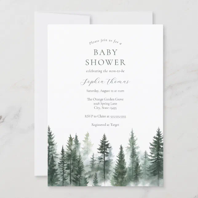 Mountain Pine Trees Baby Shower Invitation | Zazzle