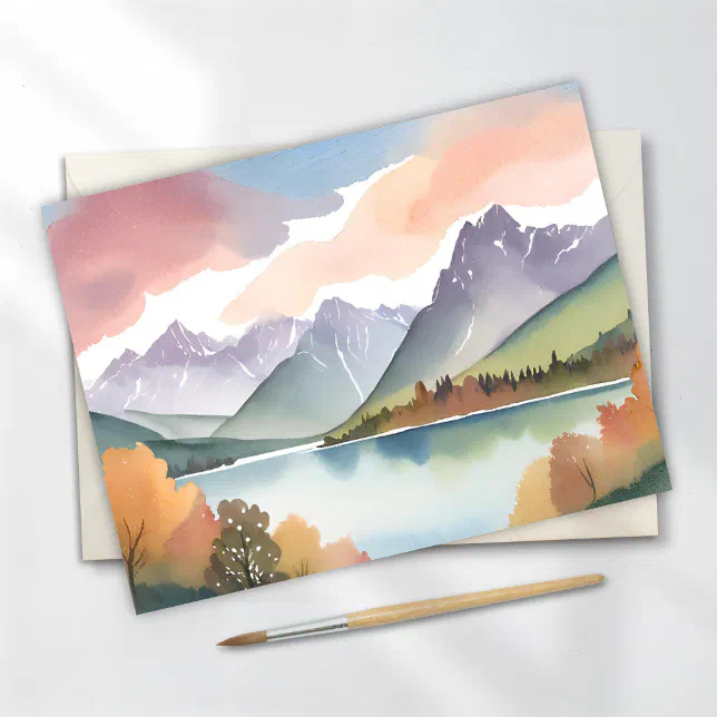 Mountain Range | Airy Nature Watercolor Landscape Postcard | Zazzle