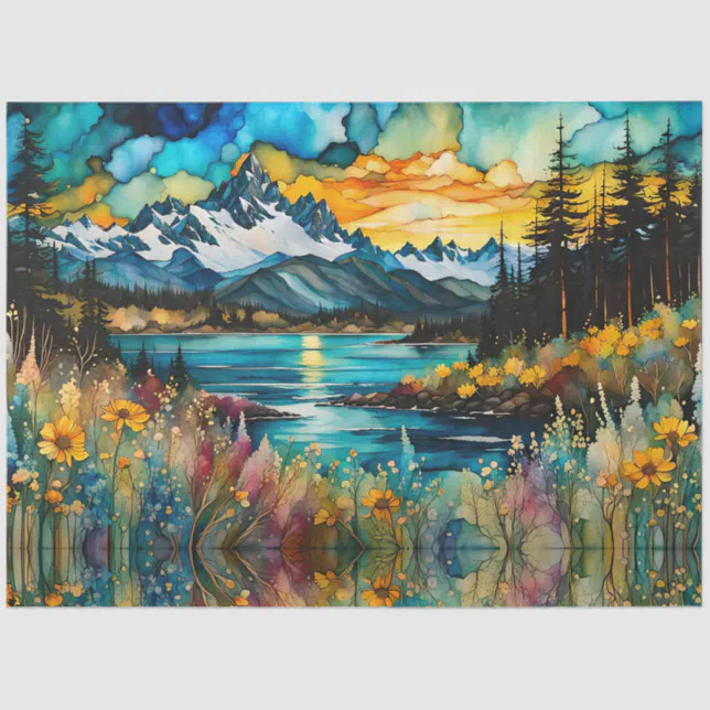 Mountain River and Wildflowers Landscape Tissue Paper | Zazzle