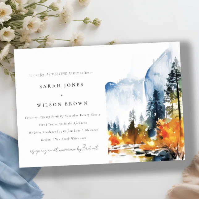 Mountain River Fall Landscape Weekend Party Invitation | Zazzle