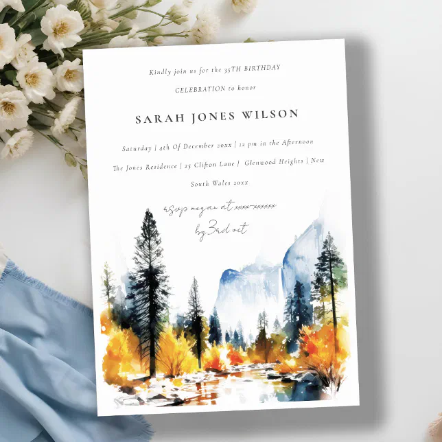 Mountain River Fall Winter Landscape Birthday Invitation | Zazzle