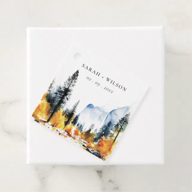 Mountain River Fall Winter Landscape Wedding Favor Tags | Zazzle