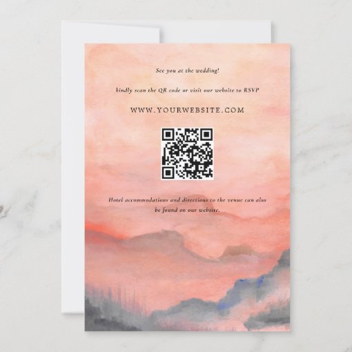 Mountain Rustic Sunset Watercolor QR Code Wedding Invitation | Zazzle