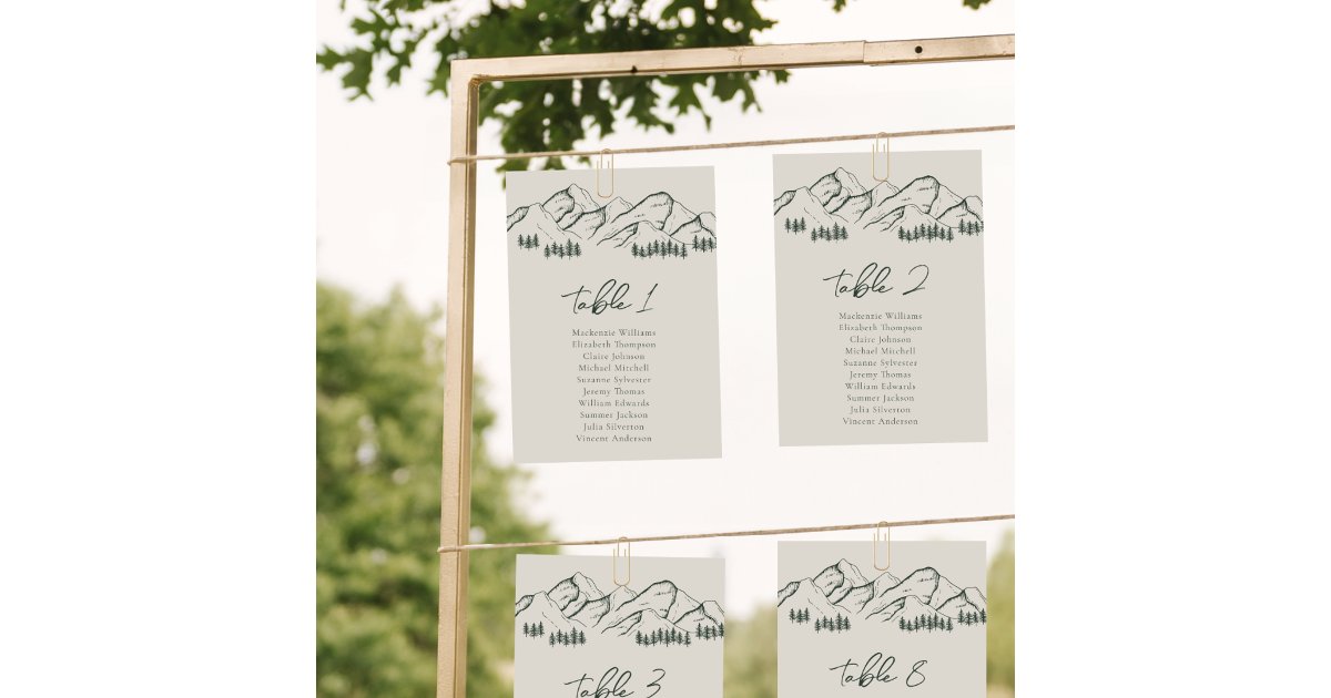 Mountain Seating Chart Card Pine Tree Outdoor | Zazzle