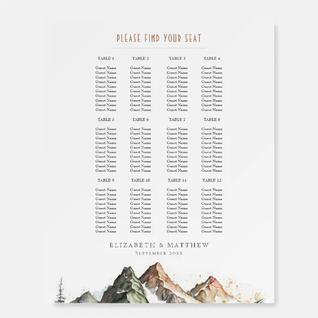 Mountain Seating Chart Wedding Foam Board | Zazzle