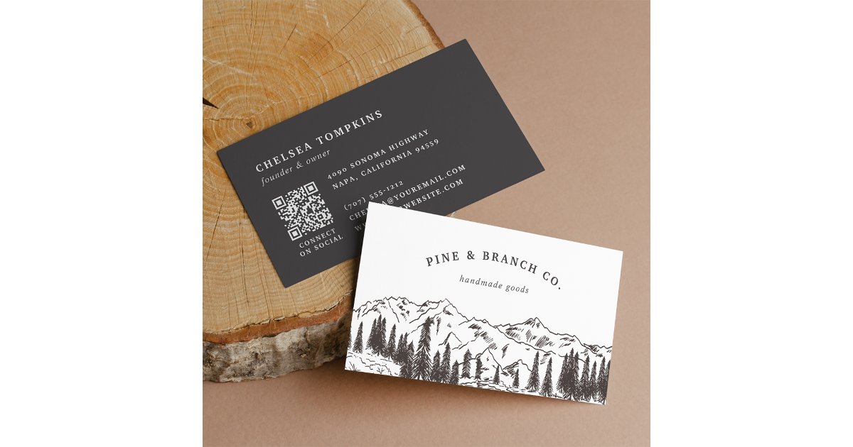 Mountain Sketch Logo QR Code Business Card | Zazzle