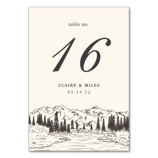 Mountain Sketch Table Number Card | Zazzle