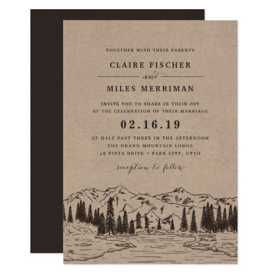 Mountain Sketch Wedding Invitation | Kraft | Zazzle.com